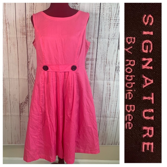 Signature by Robbie Bee | Dresses | Barbie Pink Cotton Fit Flare Dress ...